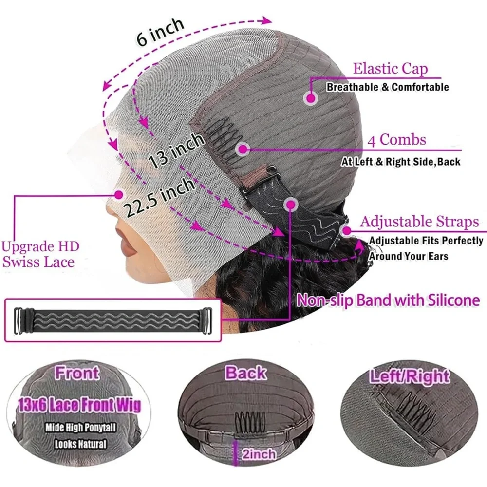 Hair | Natural Black Human Hair Deep Wave 13x6 Lace Frontal 3 Inch Wig ...